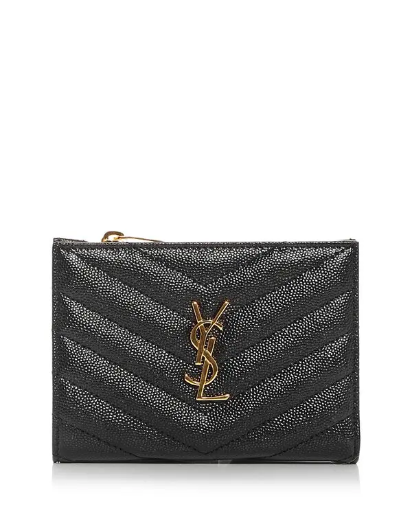 Saint Laurent Cassandre Matelasse Fragments Zipped Bi-fold Wallet - Black/gold