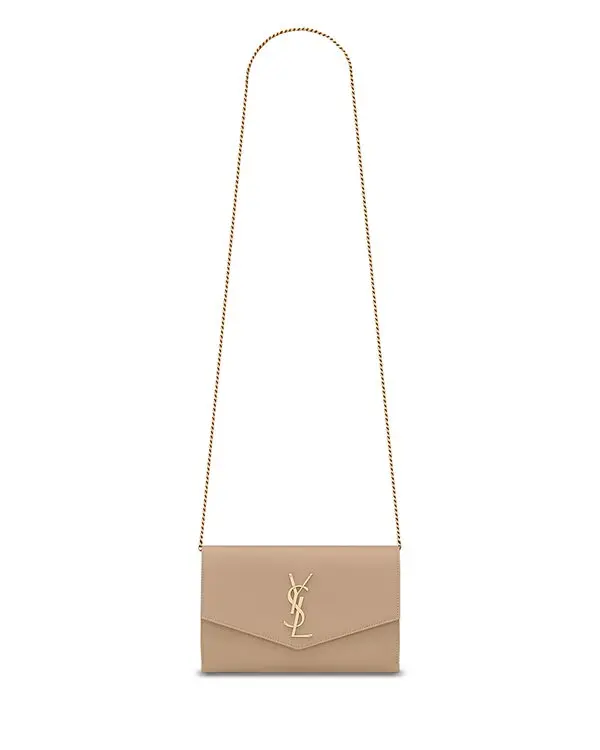 Saint Laurent Uptown Chain Wallet - Beige Grain De Poudre Leather/gold