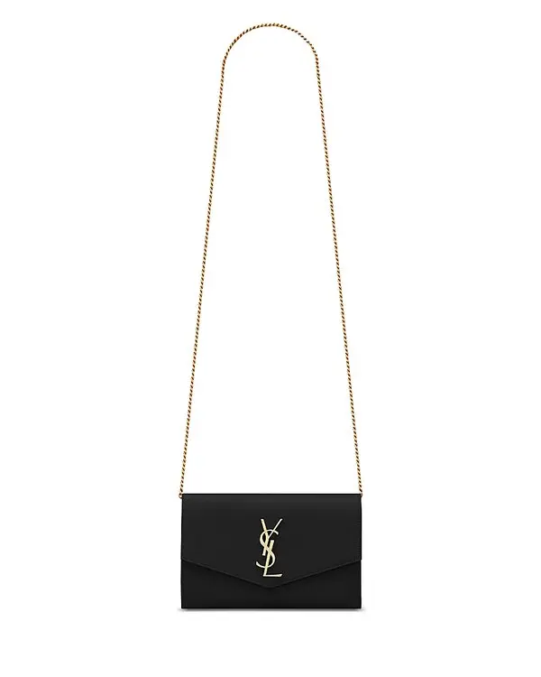 Saint Laurent Uptown Chain Wallet - Black Grain De Poudre Leather/gold