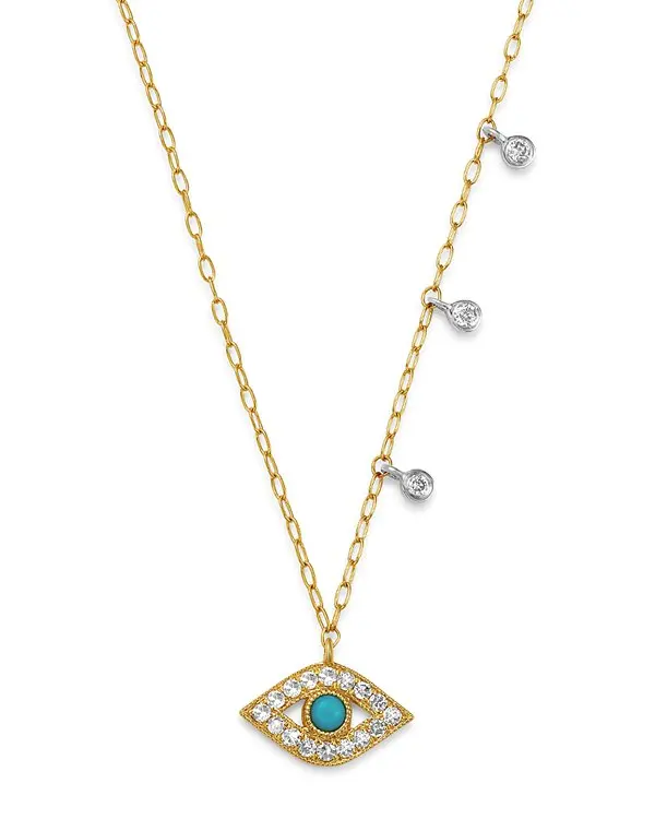 Meira T 14k Gold Diamond & Turquoise Evil Eye Pendant Necklace - Blue/gold