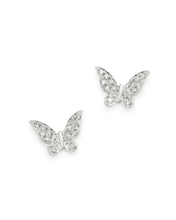 Meira T 14k Gold Diamond Butterfly Stud Earrings - White