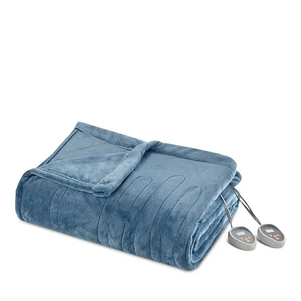 BEAUTYREST Plush Heated Blanket, Queen - Sapphire Blue