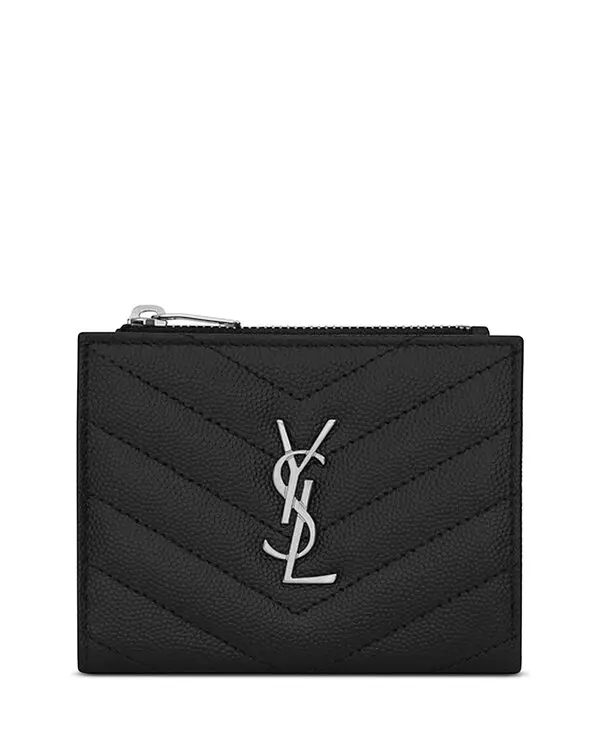 Saint Laurent Cassandre Matelasse Bi-fold Wallet - Black Leather/silver