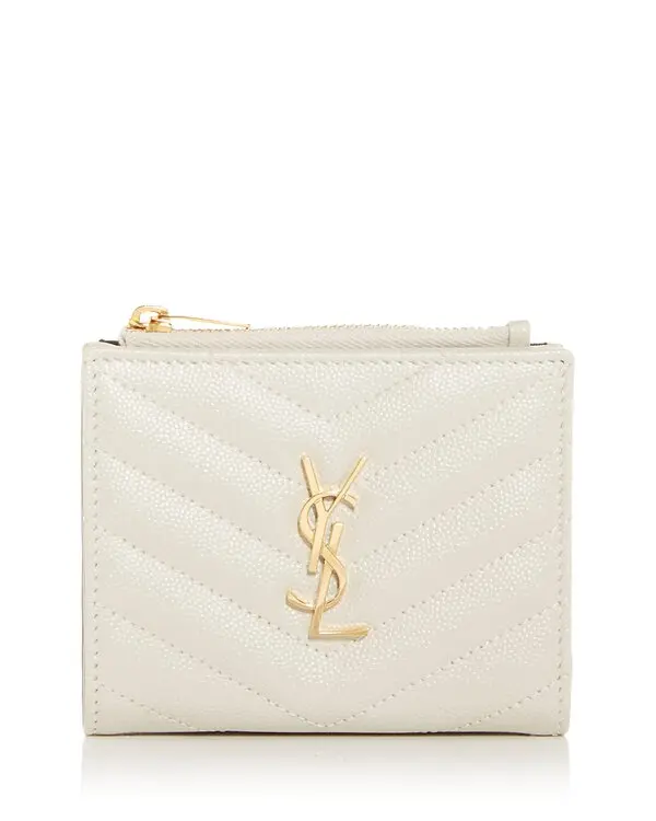 Saint Laurent Cassandre Matelasse Bi-fold Wallet - White Leather/gold