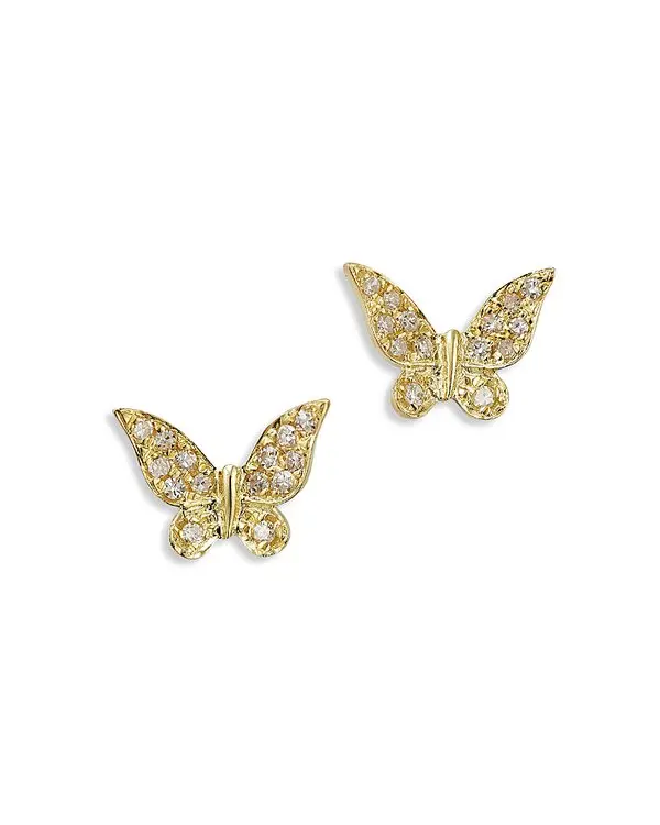 Meira T 14k Yellow Diamond Butterfly Stud Earrings - Gold