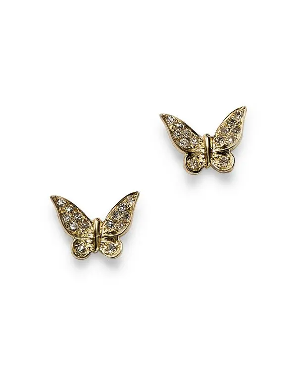 Meira T 14k Yellow Diamond Butterfly Stud Earrings