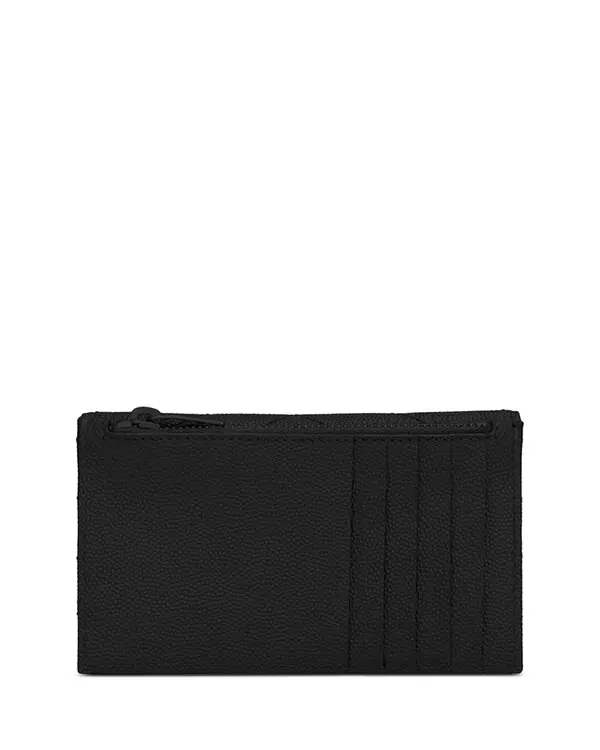 Saint Laurent Cassandre Matelasse Fragments Flap Card Case - Black Grain Leather/black