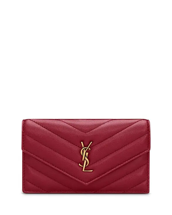 Saint Laurent Cassandre Matelasse Fragments Flap Card Case - Deeply Red