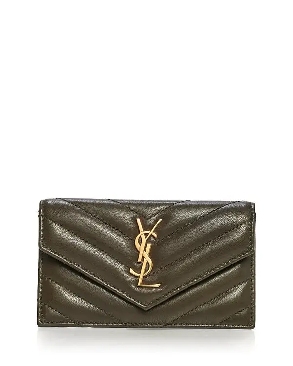 Saint Laurent Cassandre Matelasse Fragments Flap Card Case - Light Musk Lambskin/gold