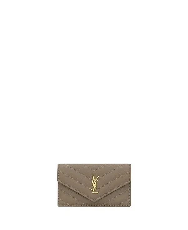 Saint Laurent Cassandre Matelasse Fragments Flap Card Case - Light Taupe