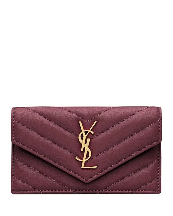 Saint Laurent Cassandre Matelasse Fragments Flap Card Case - Medium Red
