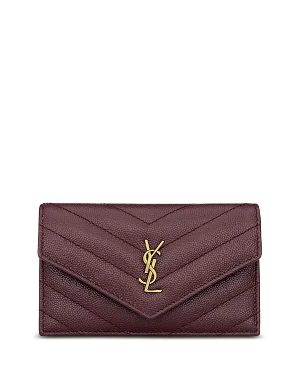 Saint Laurent Cassandre Matelasse Fragments Flap Card Case - Rouge Cabernet
