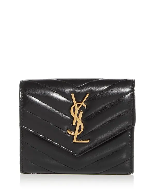Saint Laurent Monogram Small Envelope Quilted Leather Wallet - Black/gold