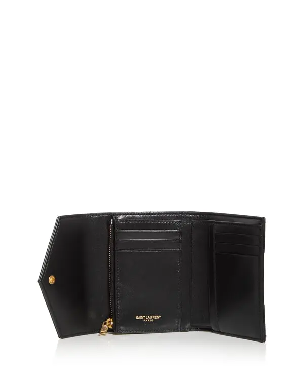 Saint Laurent Monogram Small Envelope Quilted Leather Wallet - Black/gold