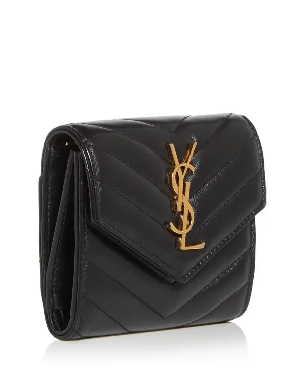 Saint Laurent Monogram Small Envelope Quilted Leather Wallet - Black/gold