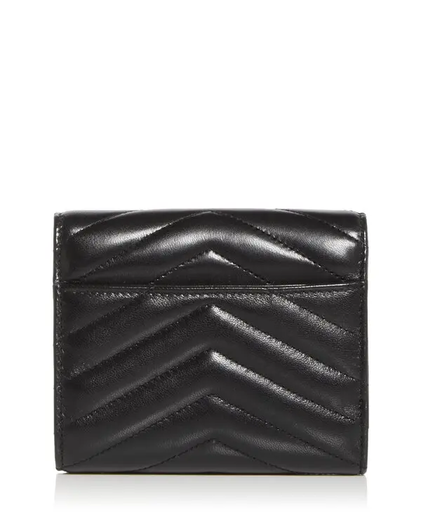 Saint Laurent Monogram Small Envelope Quilted Leather Wallet - Black/gold