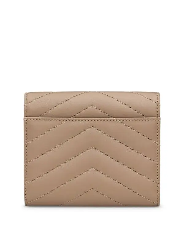 Saint Laurent Monogram Small Envelope Quilted Leather Wallet - Dusty Grey