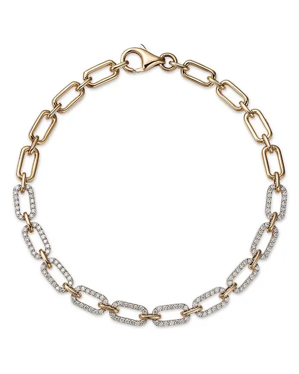 Bloomingdale'S Diamond Pave Link Bracelet In 14k Yellow Gold - White/gold
