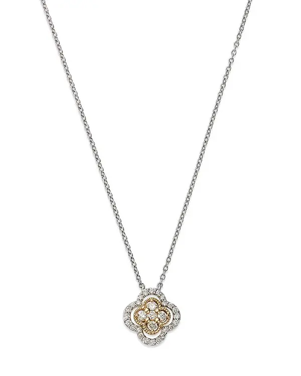 Bloomingdale'S Diamond Clover Cluster Pendant Necklace - White/yellow