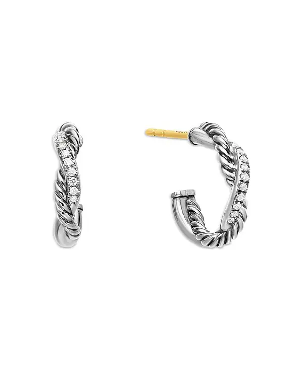David Yurman Sterling Petite Infinity Huggie Hoop Earrings With Diamonds - Silver