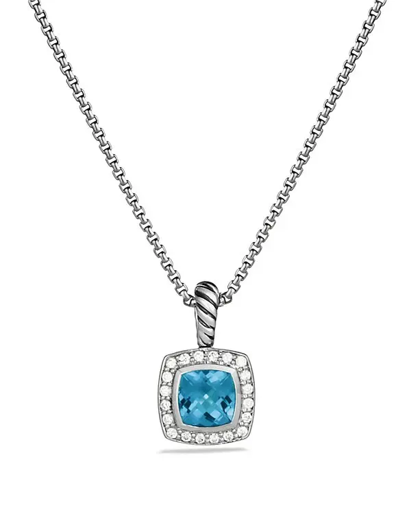 David Yurman Petite Albion Pendant Necklace, 7mm - Blue Topaz