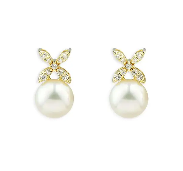 Bloomingdale'S Cultured Freshwater Pearl And Diamond Stud Earrings - Gold