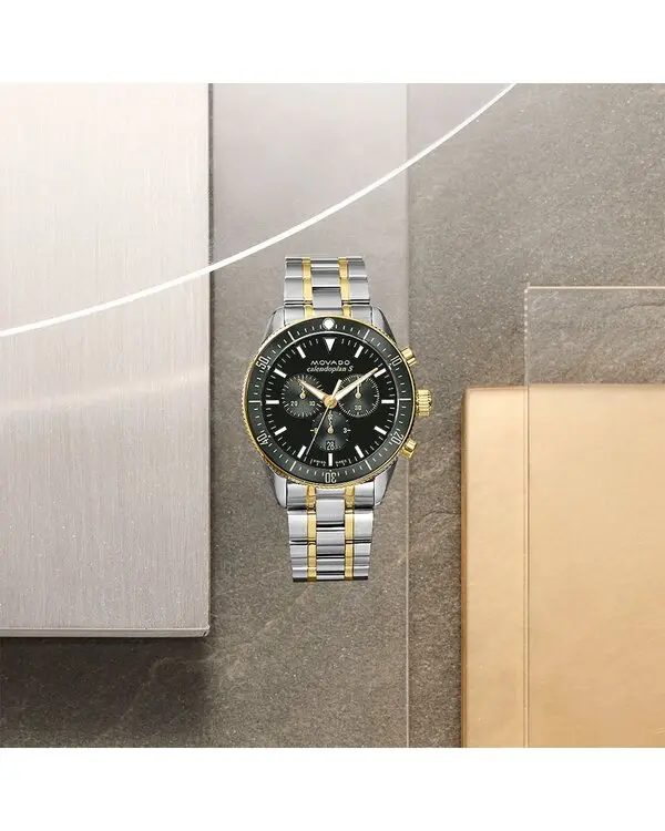 Movado Calendoplan S Two Tone Chronograph - Black/silver