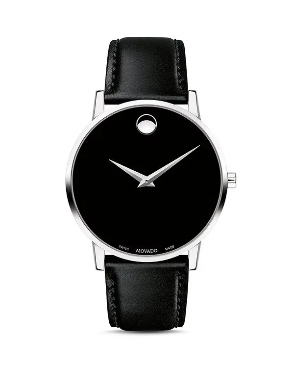 Movado Museum Classic Leather Strap Watch 40mm - Black