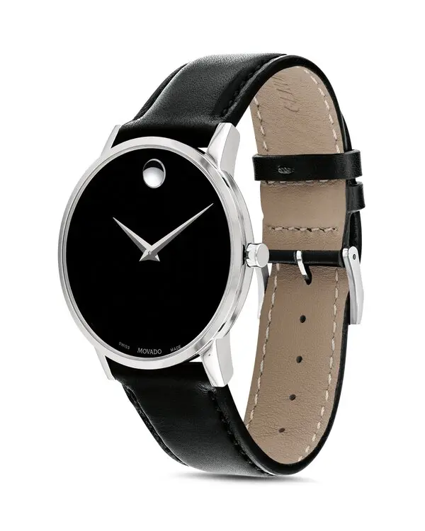 Movado Museum Classic Leather Strap Watch 40mm - Black