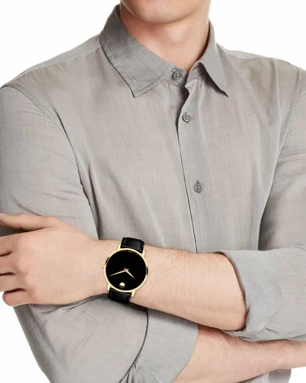 Movado Museum Classic Yellow Gold-tone Case Watch - Black