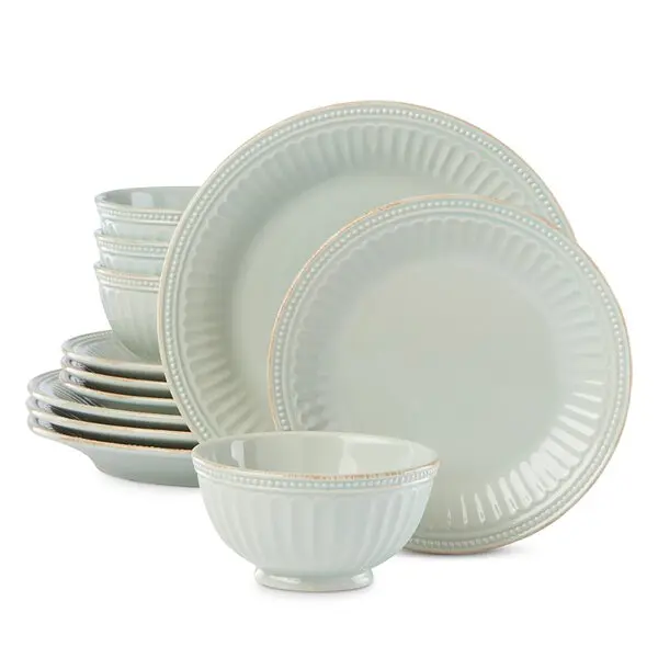 LENOX French Perle Groove 12 Piece Dinnerware Set - Ice Blue