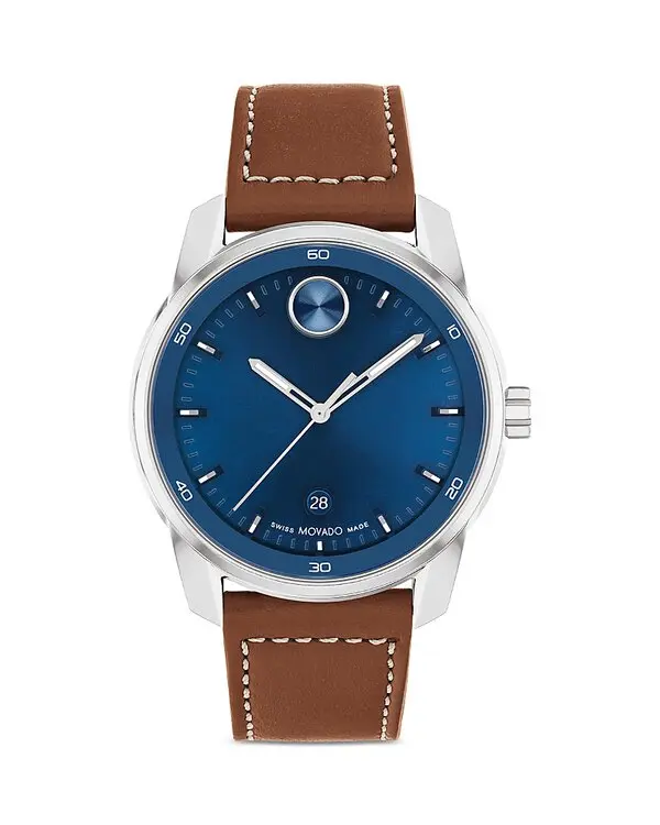 Movado Verso Stainless Steel Strap Watch - Blue/brown