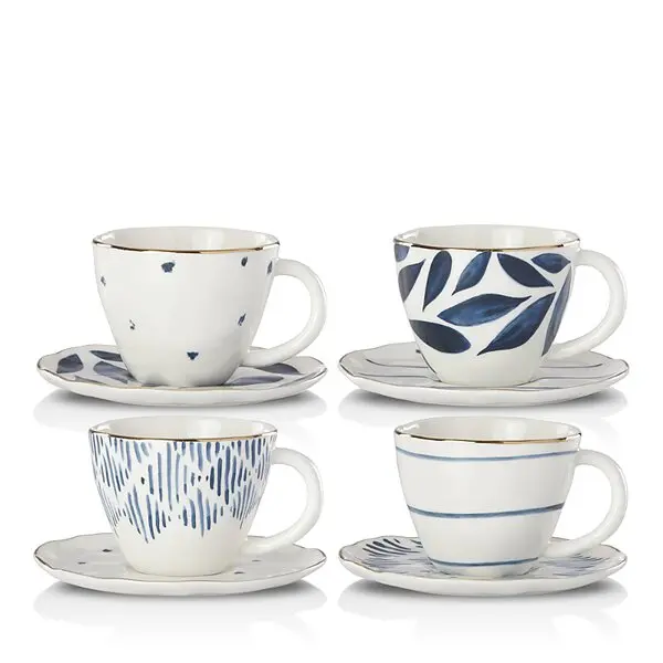 LENOX Blue Bay Espresso Cup And Saucer, Set Of 4 - White