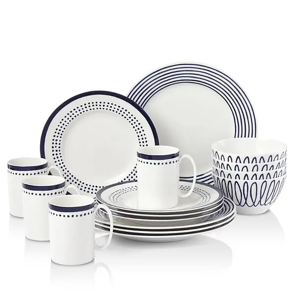 Kate Spade New York Charlotte Street East Dinnerware Set, 16 Piece - Navy East