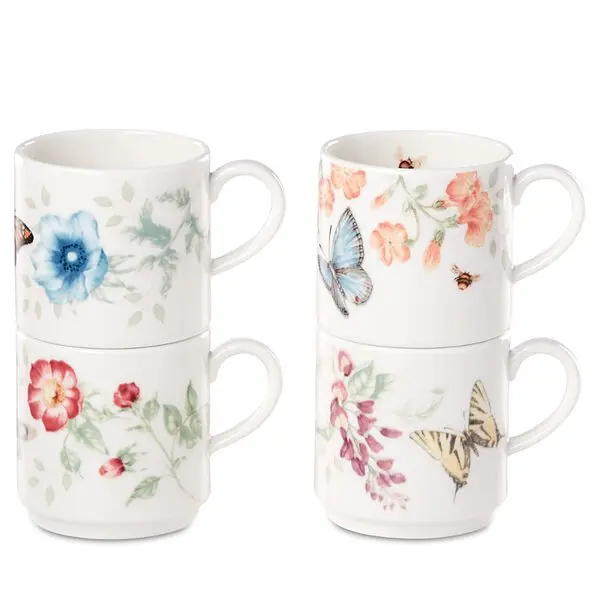 LENOX Butterfly Meadow Stacking Mugs, Set Of 4 - White