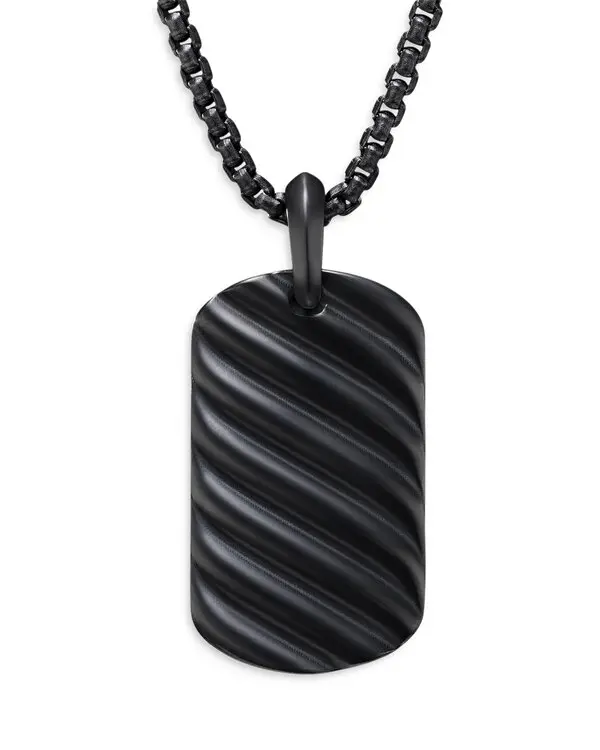 David Yurman Sculpted Cable Tag In Titanium, 35mm - Black