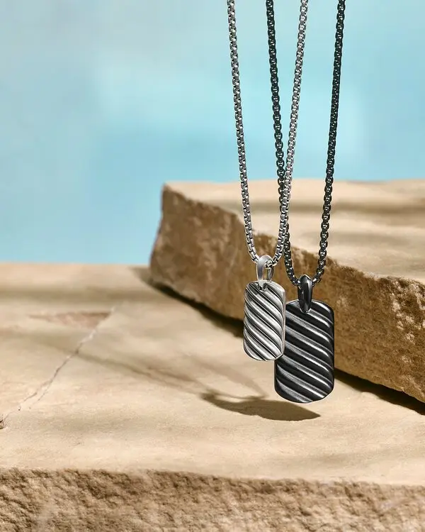 David Yurman Sculpted Cable Tag In Titanium, 35mm - Black