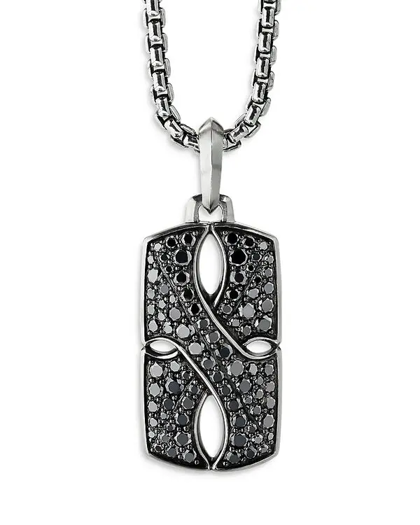 David Yurman Sterling Silver Armory Tag Necklace - Black