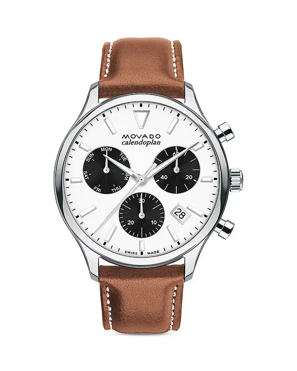 Movado Heritage Series Calendoplan Chronograph, 43mm - White/light Brown
