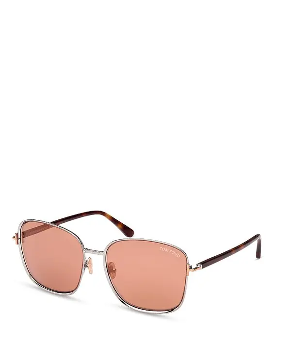 TOM FORD Fern Square Sunglasses - Rose Gold/orange Solid