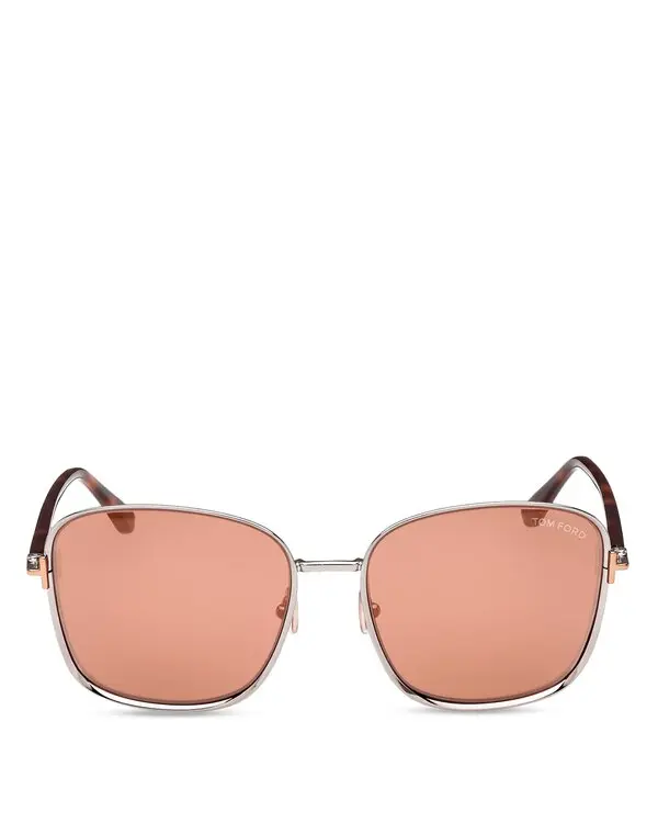 TOM FORD Fern Square Sunglasses - Rose Gold/orange Solid