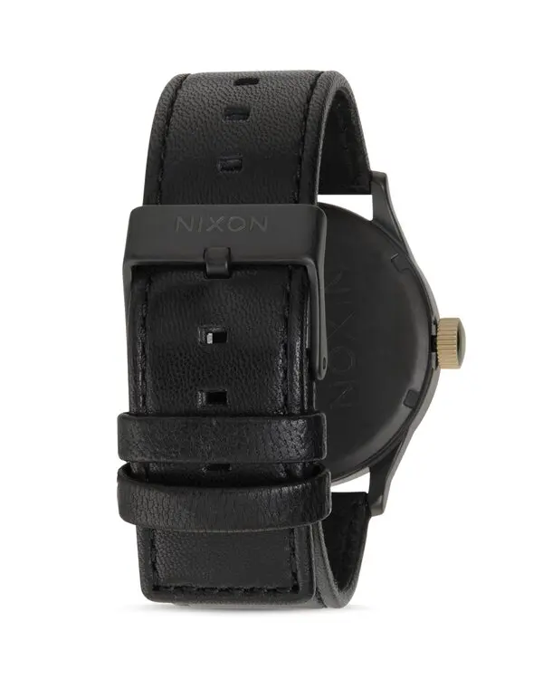 Nixon Sentry Leather Strap Watch 42mm - Black