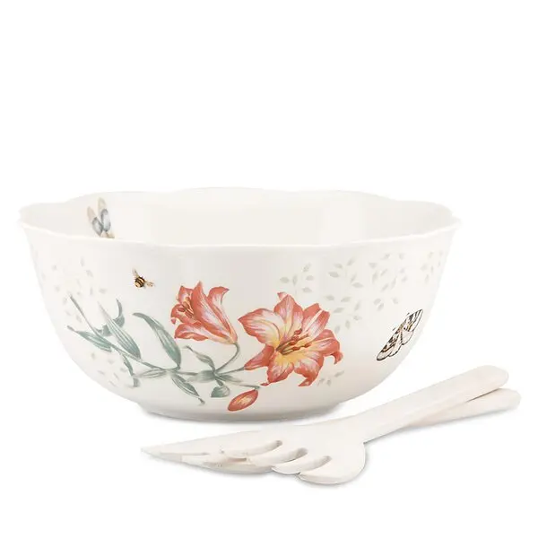 LENOX Butterfly Meadow Salad Bowl And Server Set - White