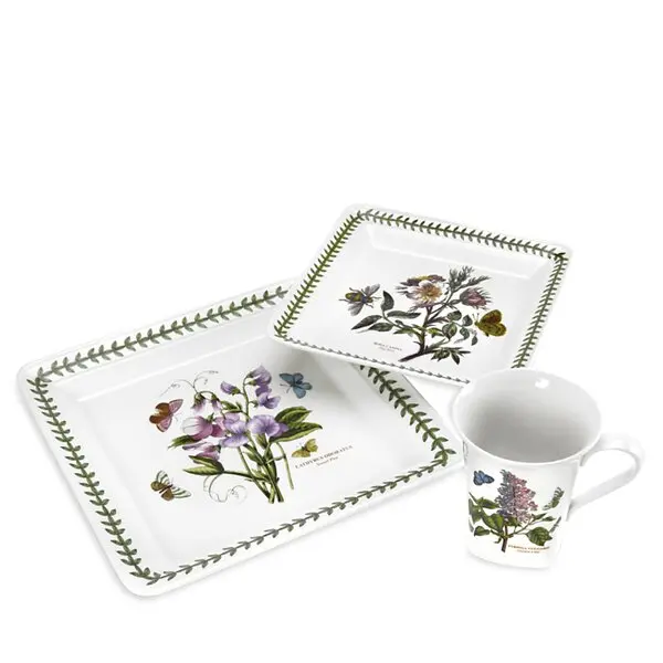 PORTMEIRION Botanic Garden 12 Piece Dinner Set, Square Shape, Service For 4 - White