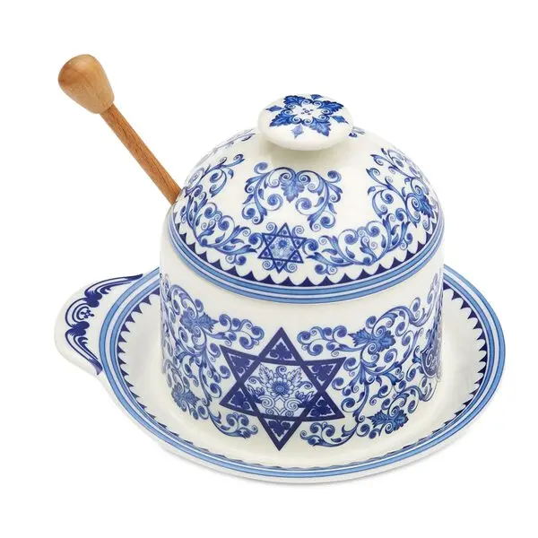 SPODE Judaica Honey Pot With Drizzler