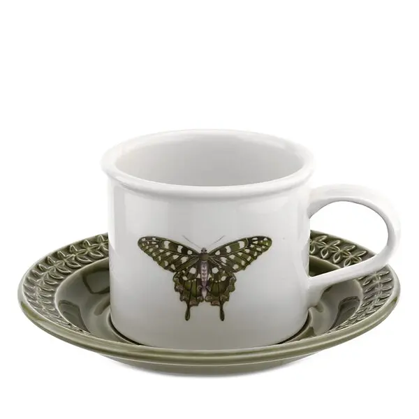 PORTMEIRION Botanic Garden Harmony Breakfast Cup & Embossed Saucer - Forest Green