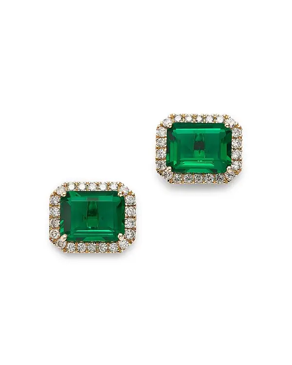 Bloomingdale'S Emerald And Diamond 14k Yellow Gold Stud Earrings - Green/gold