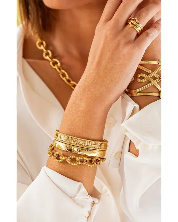 CAPUCINE DE WULF Cleopatra Oval Hammered Bangle Bracelet