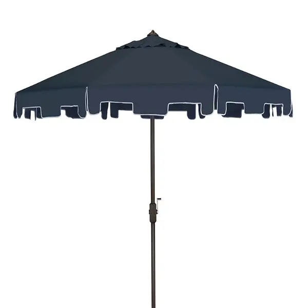SAFAVIEH Zimmerman 9 Ft Crank Market Umbrella - Navy