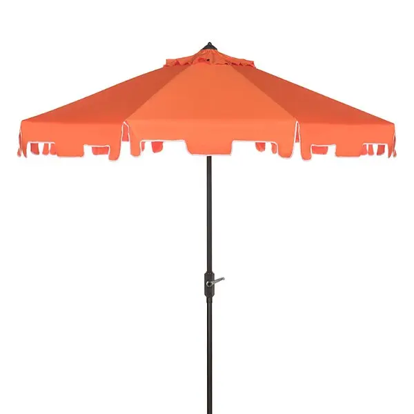SAFAVIEH Zimmerman 9 Ft Crank Market Umbrella - Orange/white